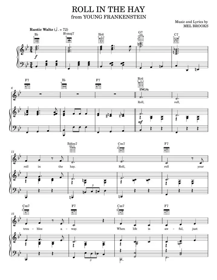 Roll In The Hay Mel Brooks Young Frankenstein Musical Piano Vocal