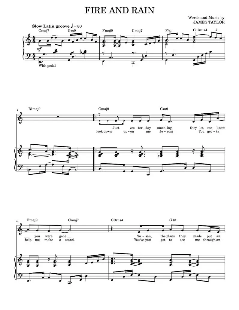 Fire And Rain James Taylor Piano Vocal Avaxhome
