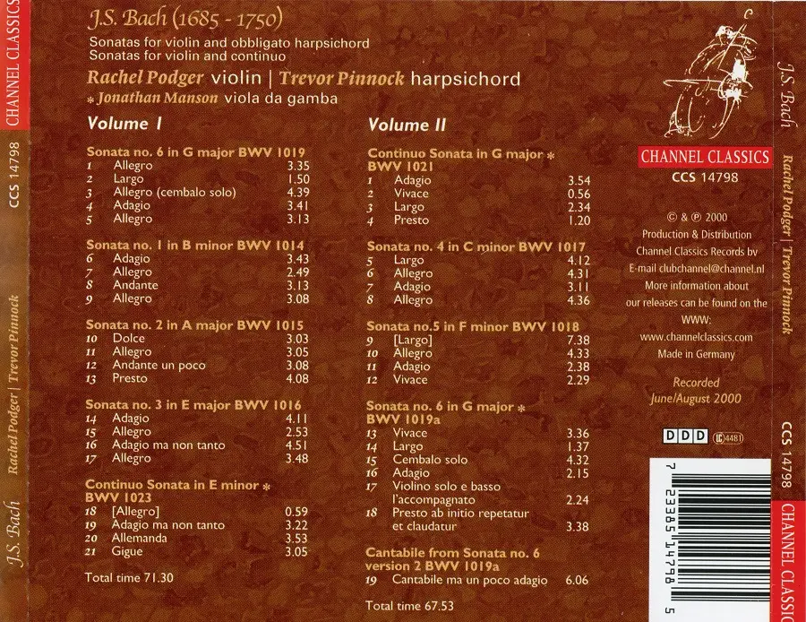 Rachel Podger, Trevor Pinnock - Johann Sebastian Bach: Sonatas for ...